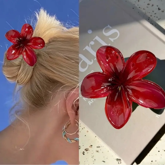 Accessories | Red Floral Hair Clip | Poshmark